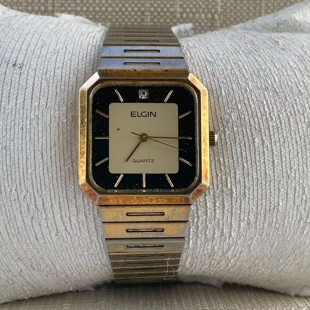 Elgin Vintage Men Wristwatch Silver/Gold Tone Analog … - Gem
